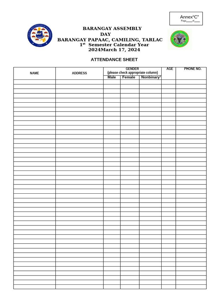 Required Format of Attendance Sheet | PDF