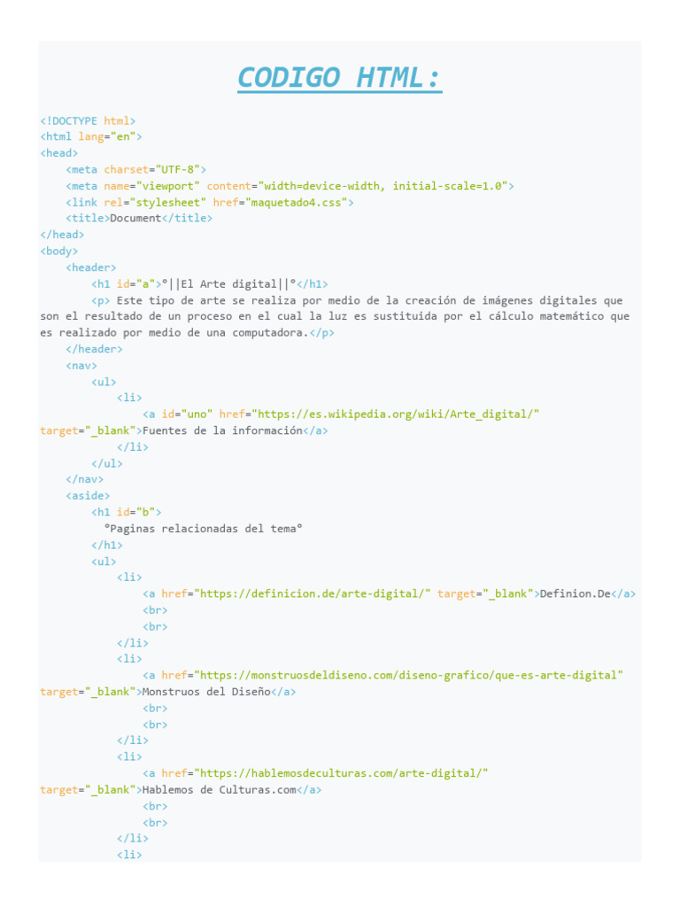 CODIGO HTML Y CODIGO CSS MAQUETADO, MEDIA QUERIE Y ANIMACIONES | PDF ...
