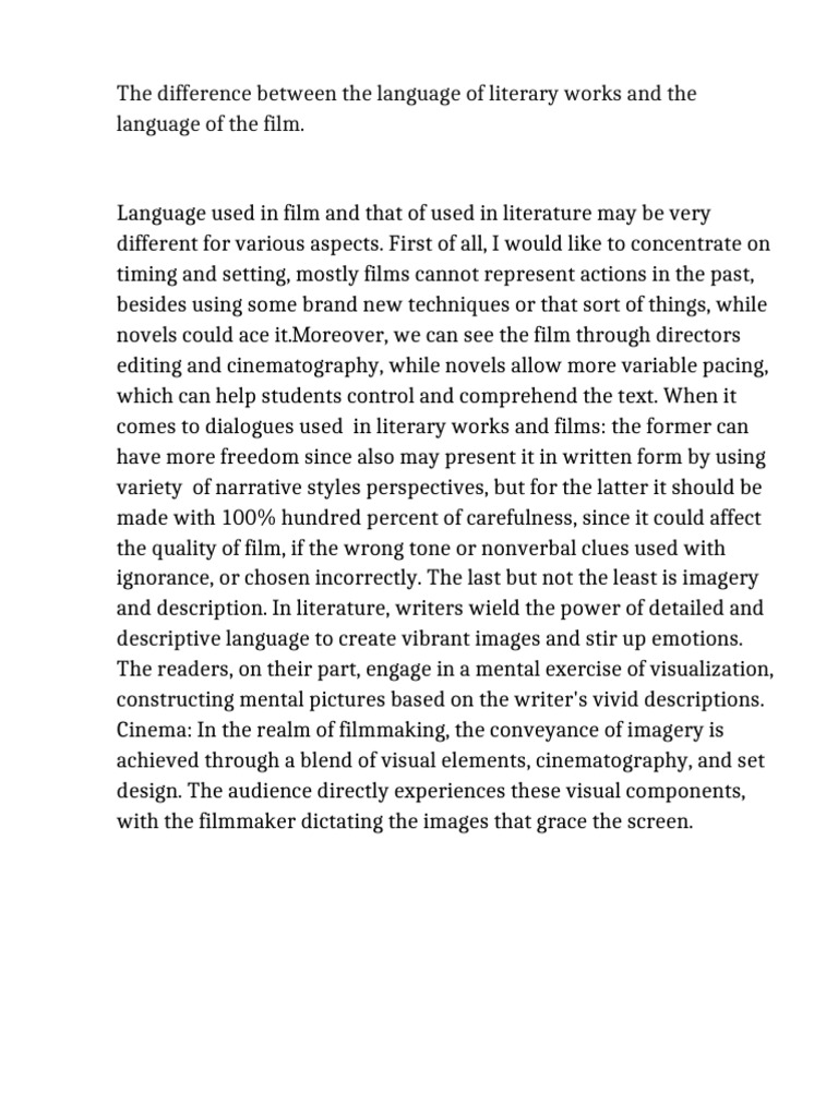 Language in Literature vs. Film | PDF