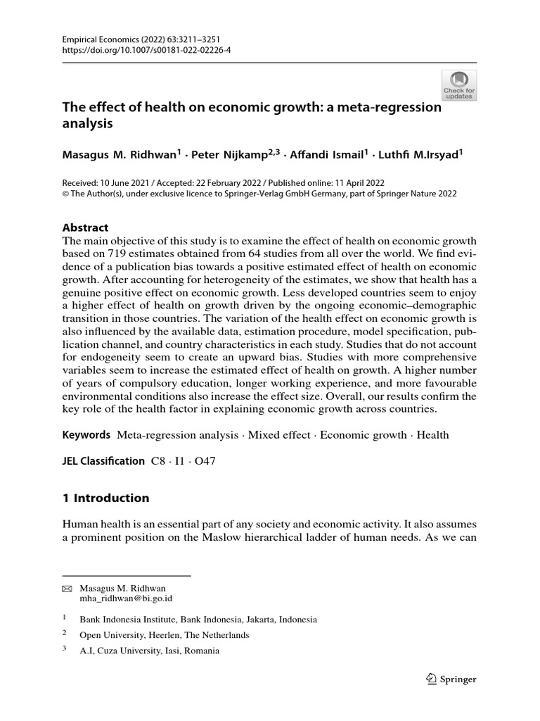 Health's Impact on Economic Growth: Meta-Analysis | PDF | Meta Analysis ...