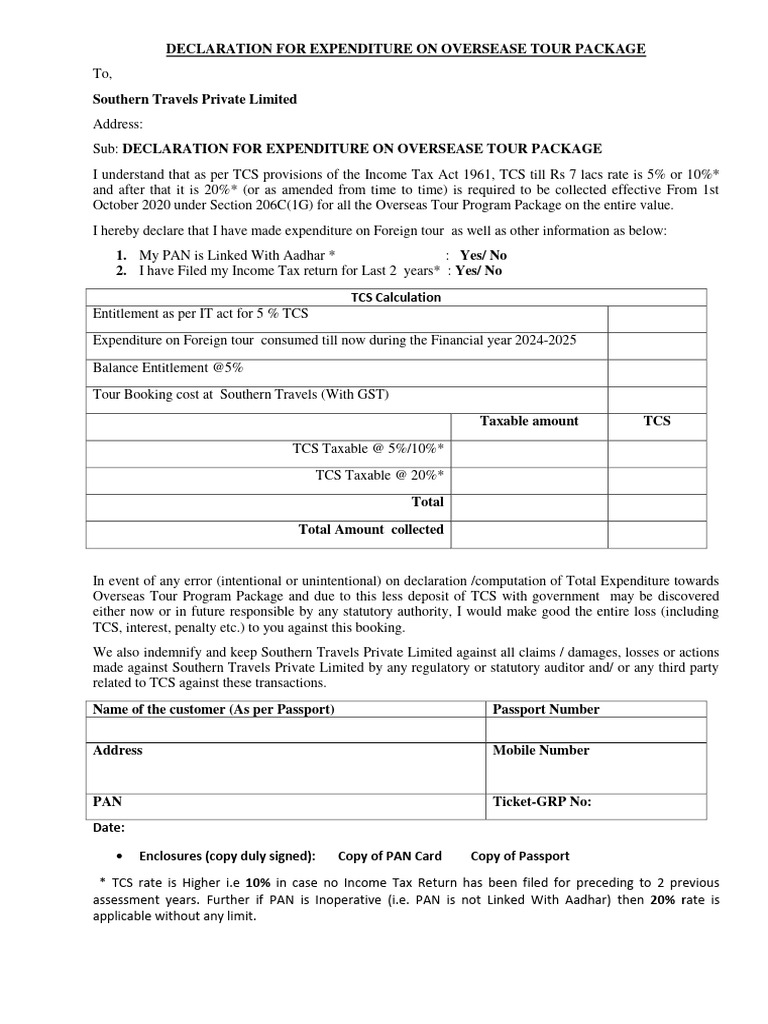 TCS Declaration for Overseas Tours | PDF | Taxes | Income Tax