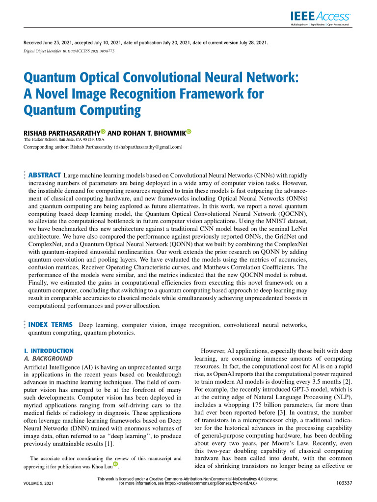 Quantum Optical Convolutional Neural Network A Novel Image Recognition Framework For Quantum ...