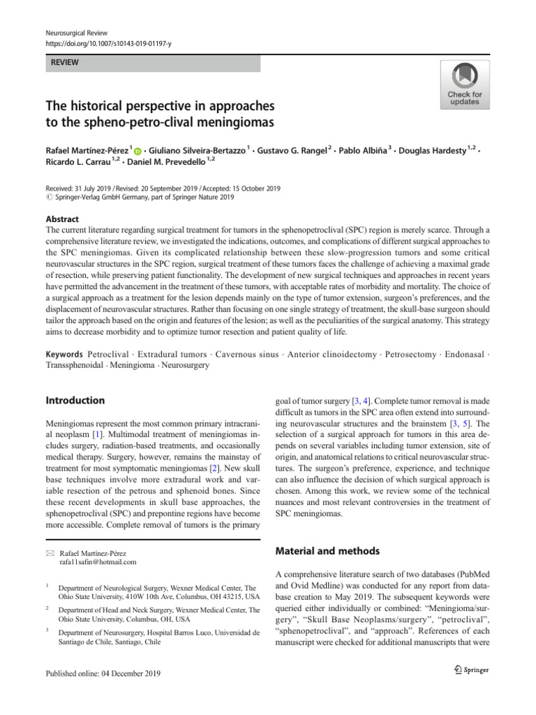 The Historical Perspective in Approaches To The Spheno-Petro-Clival ...