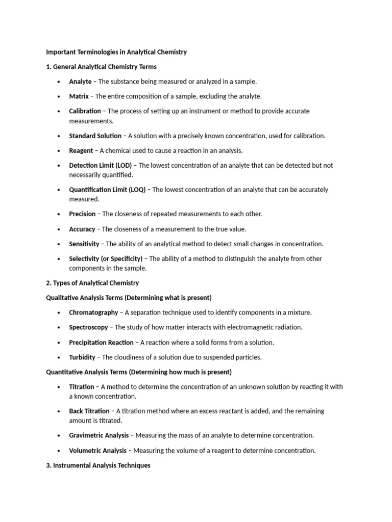 Important Terminologies in Analytical Chemistry | PDF | Analytical ...