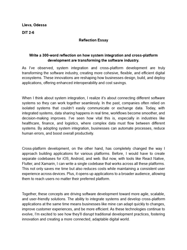 Activity 1 Reflection Essay Inte | PDF