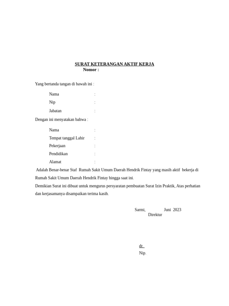 Surat Keterangan Aktif Kerja | PDF