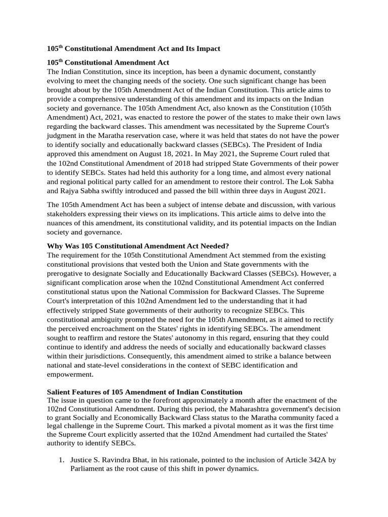 105th Constitutional Amendment Act and Its Impact | PDF | Supreme Court ...