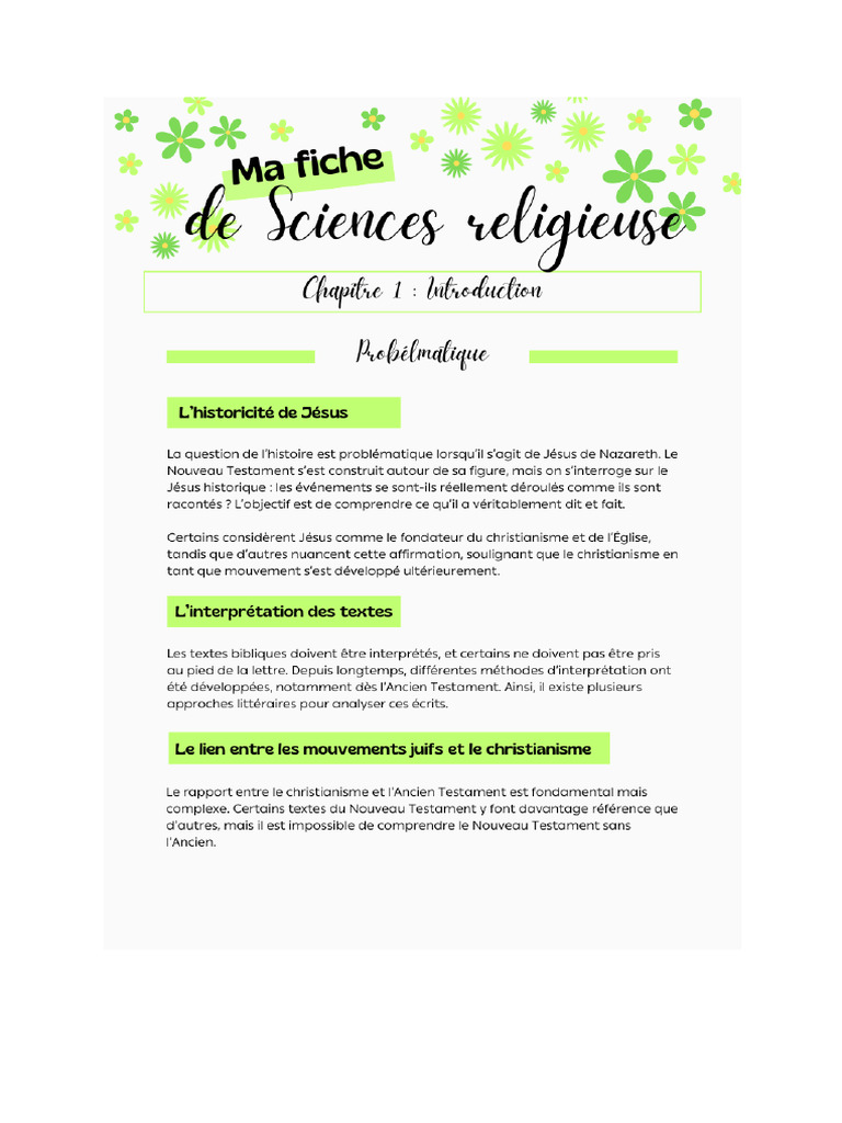 Ma fiche de Sciences religieuse | PDF