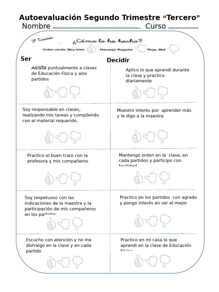 Autoevaluación Segundo Trimestre 3ro | PDF