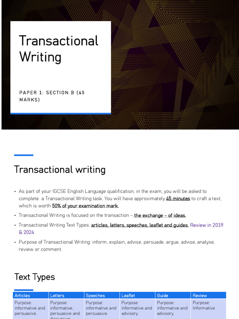 IGCSE Transactional Writing Guide | PDF | Sentence (Linguistics) | Syntax