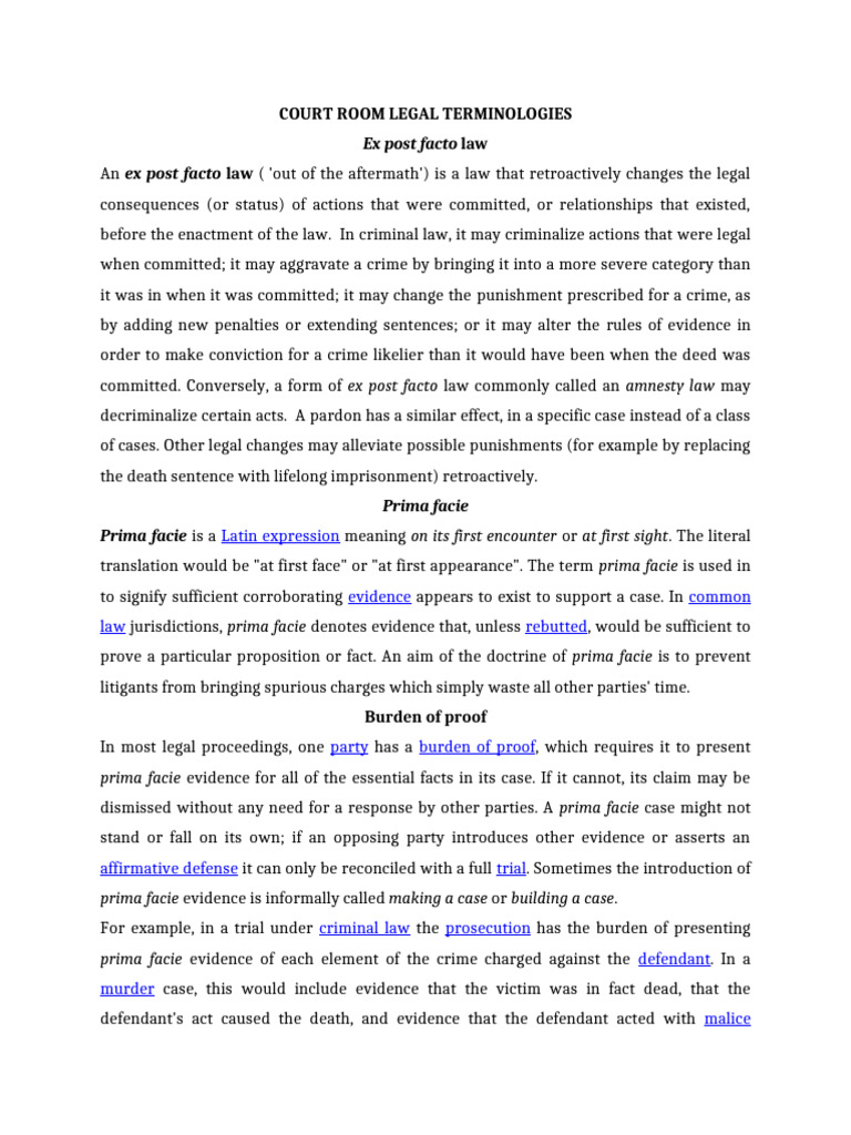 COURT ROOM LEGAL TERMINOLOGIES | PDF | Prima Facie | Lawsuit