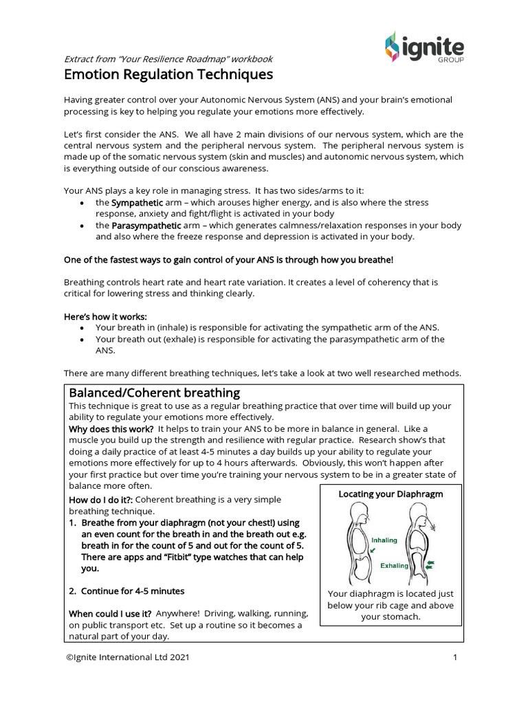 Emotion Regulation Techniques | PDF | Autonomic Nervous System | Breathing