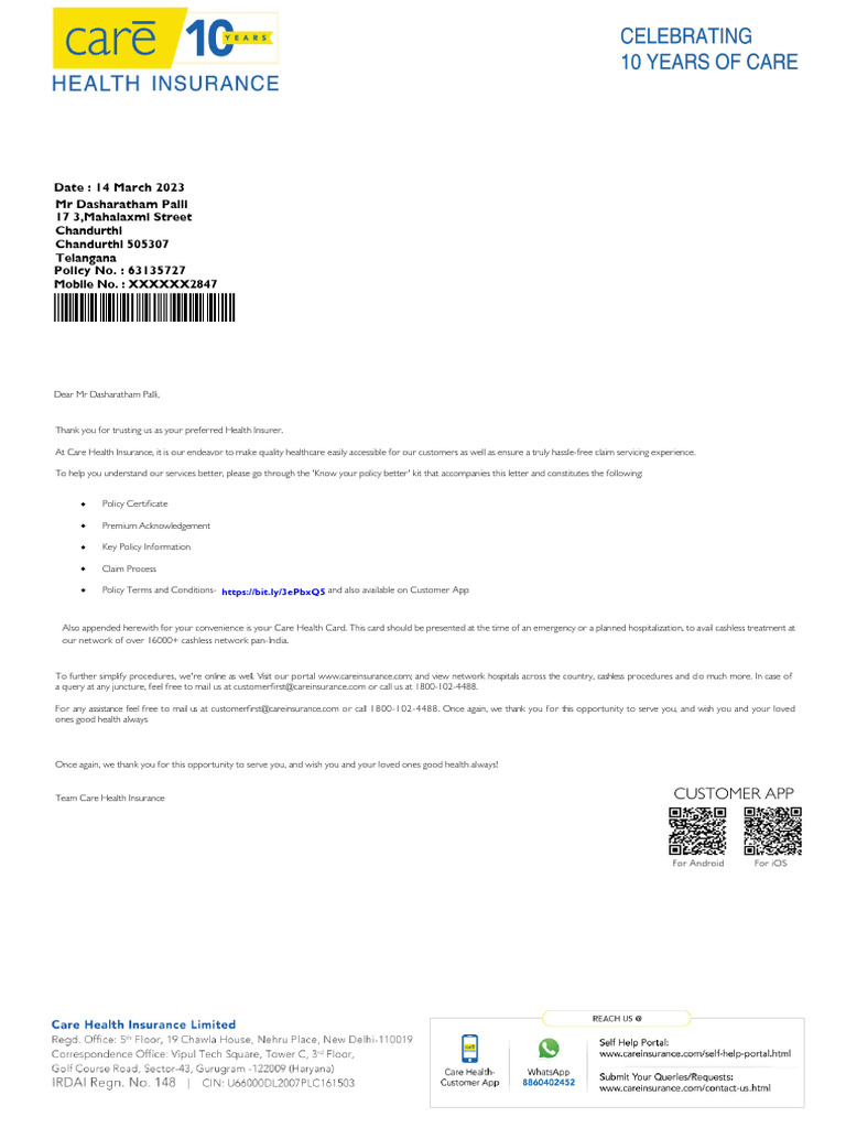 Care Health Insurance Policy Details | PDF | Insurance | Deductible