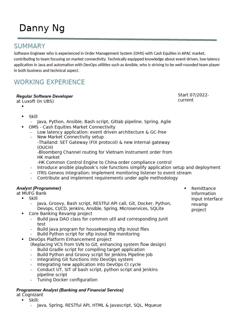 NG Wai Wah - Senior Analyst Programmer - UA Finance | PDF | Scripting Language | Java ...