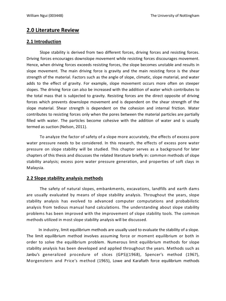 FYP Literature Review | Civil Engineering | Earth & Life Sciences
