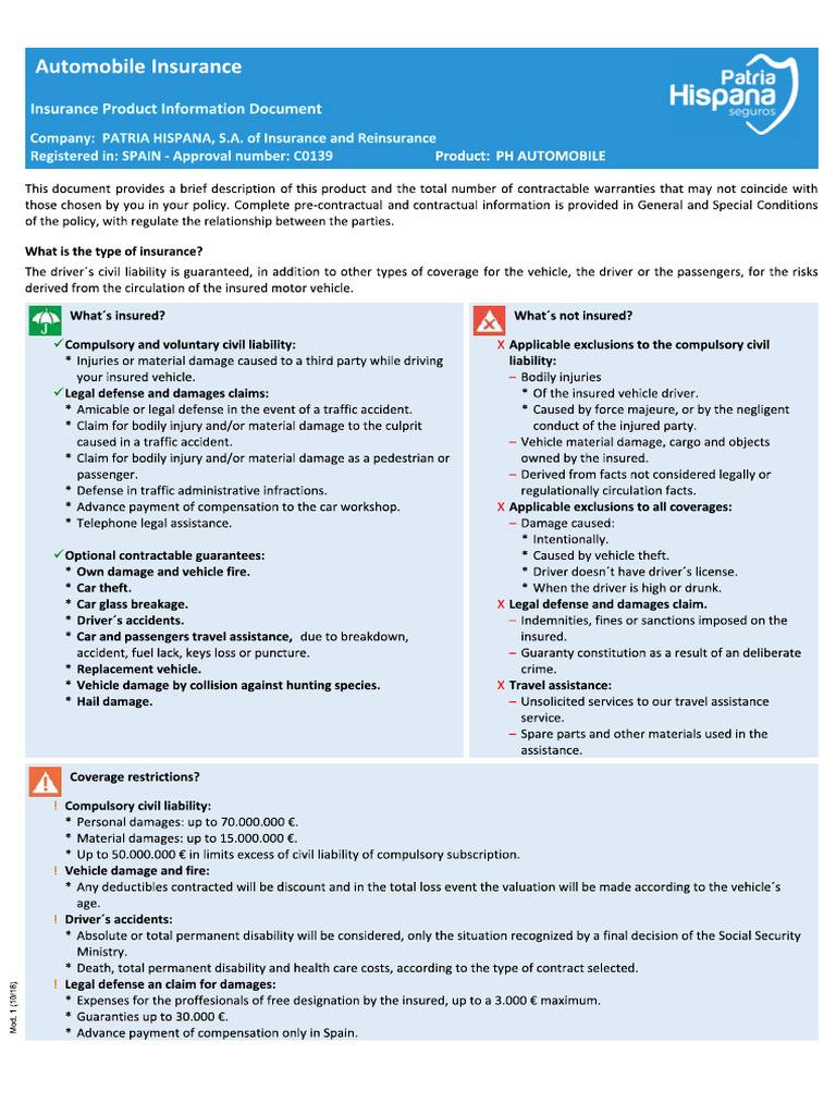 Auto Insurance Product Information | PDF