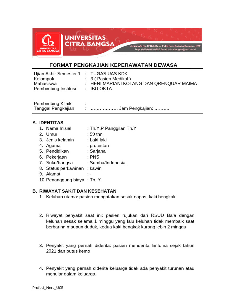 Laporan Uas KDK Kelompok 3 (Pasien Medikal) | PDF