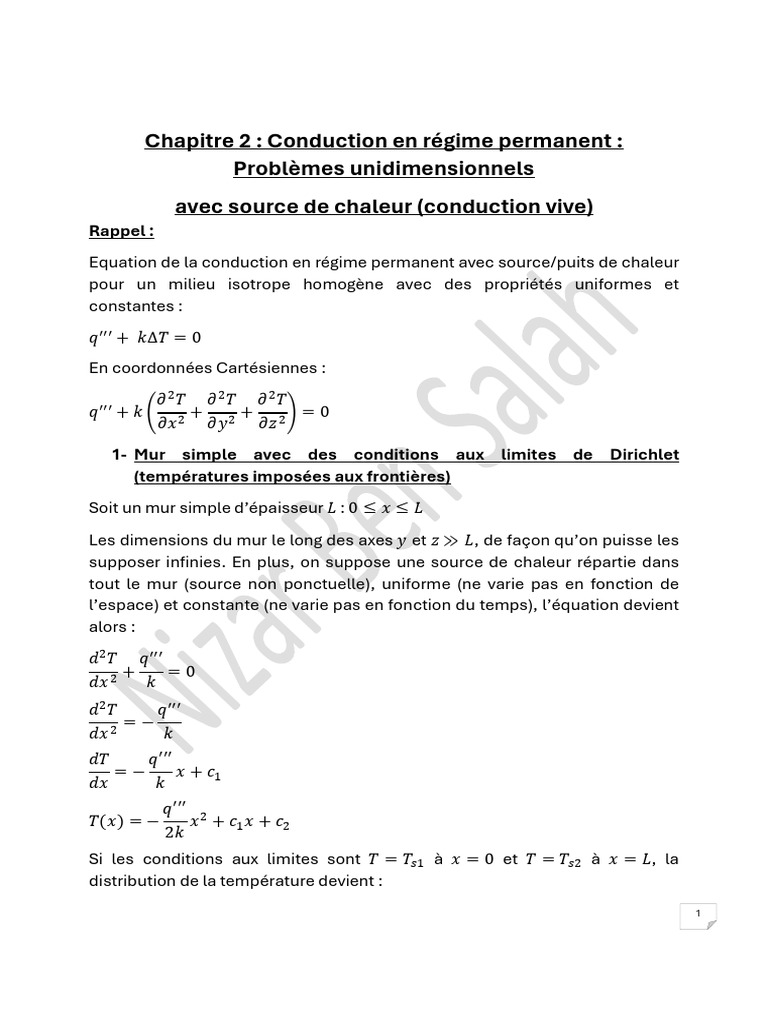 Équation de la chaleur 1D avec source | PDF | Conduction thermique ...