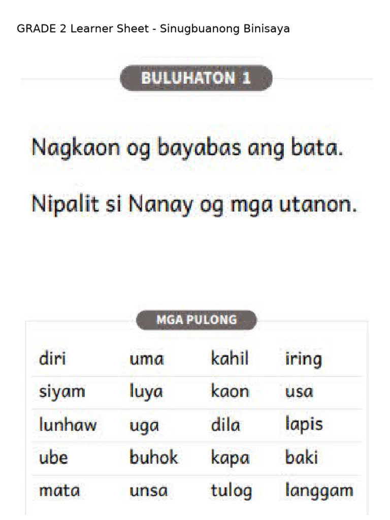 Grade 2 Sinugbuanong Binisaya | PDF