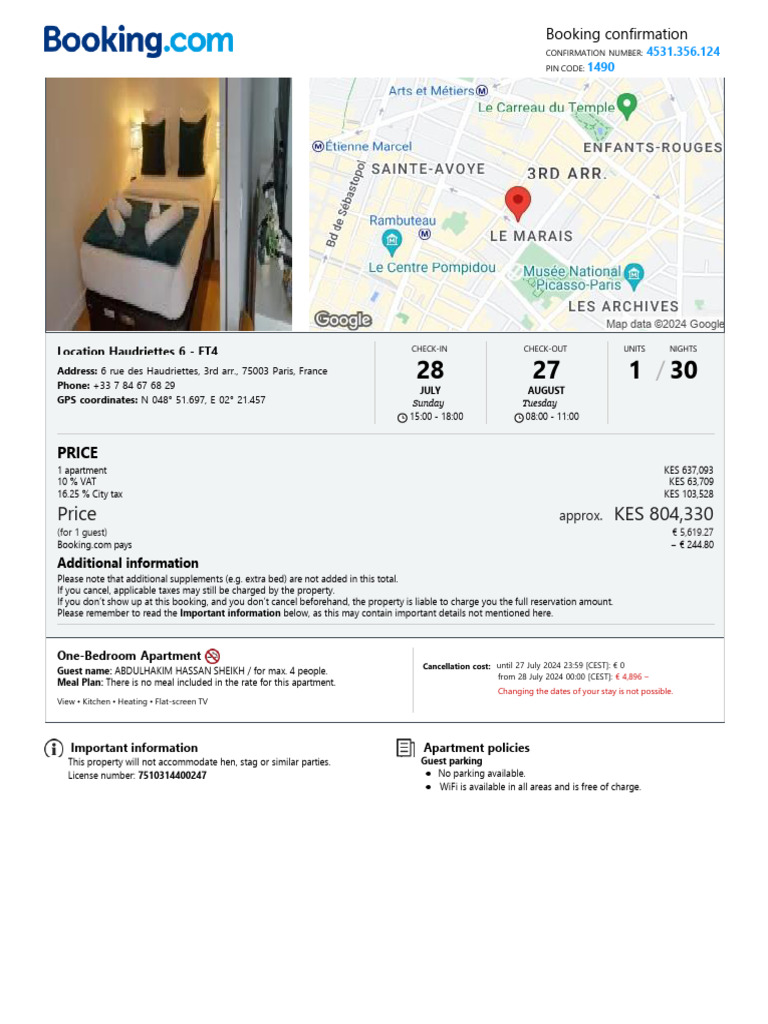 Hotel Booking Confirmation Details | PDF