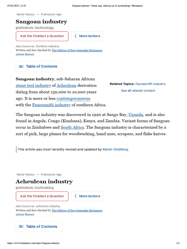 Sangoan Industry _ Stone Age, African Art & Archaeology _ Britannica ...