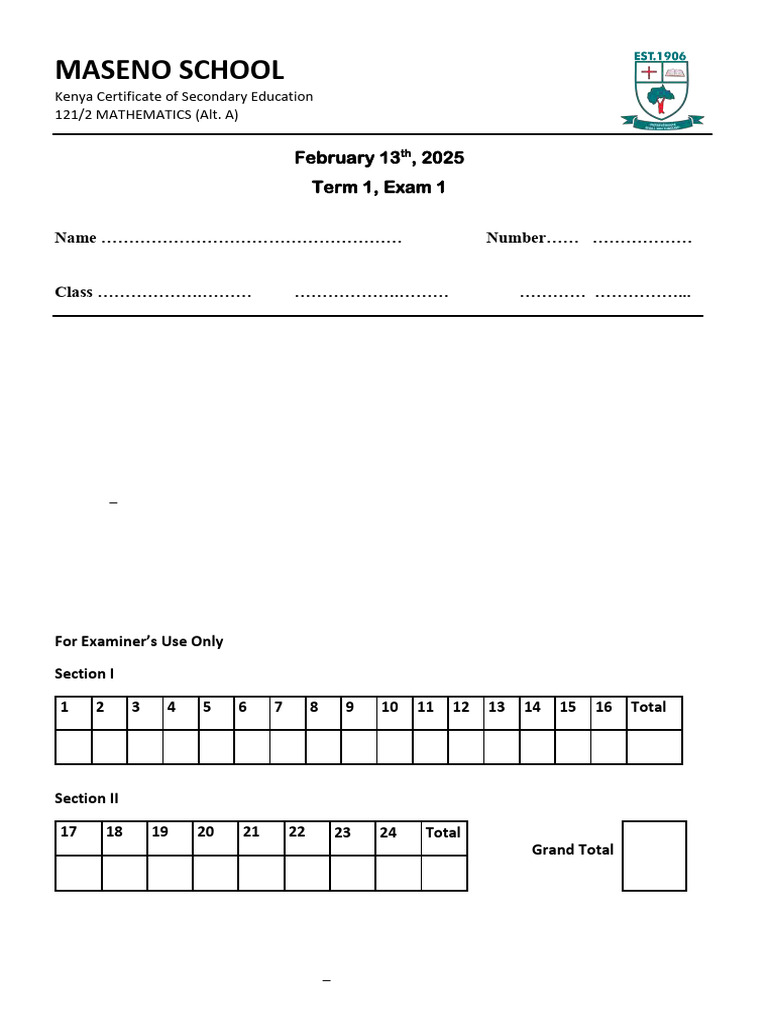 Form 4 Maths Paper 2 Exam 1 2025 | PDF | Taxes | Circle