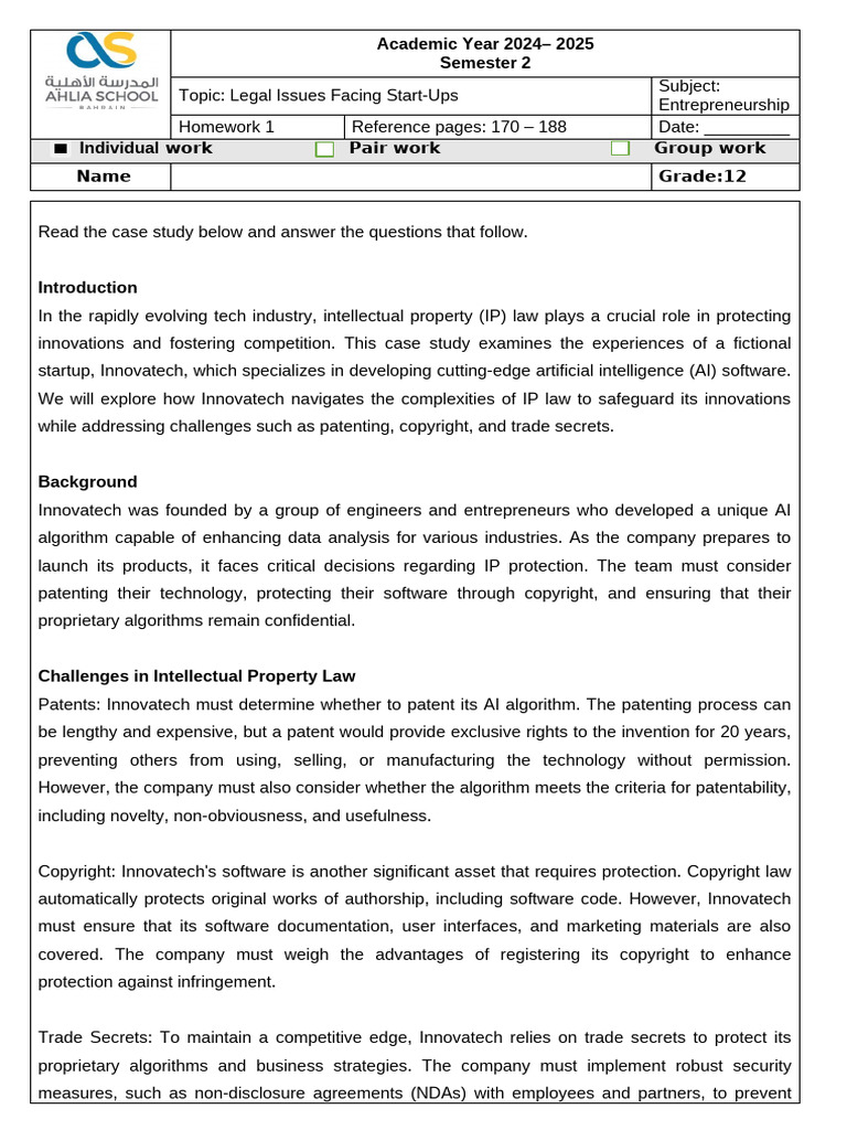 Entrepreneurship 12 Week 27 Homework | PDF | Intellectual Property ...