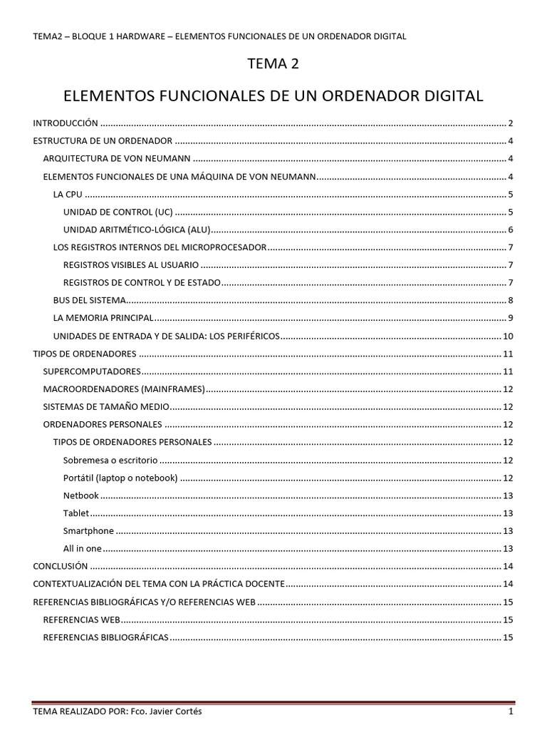 TEMA2 - Elementos Funcionales de Un Ordenador Digital | PDF | Periférico | Unidad Central de ...