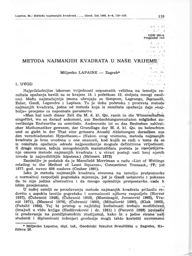 1123391 Lapaine 1989 Najmanji Kvadrati Pdf