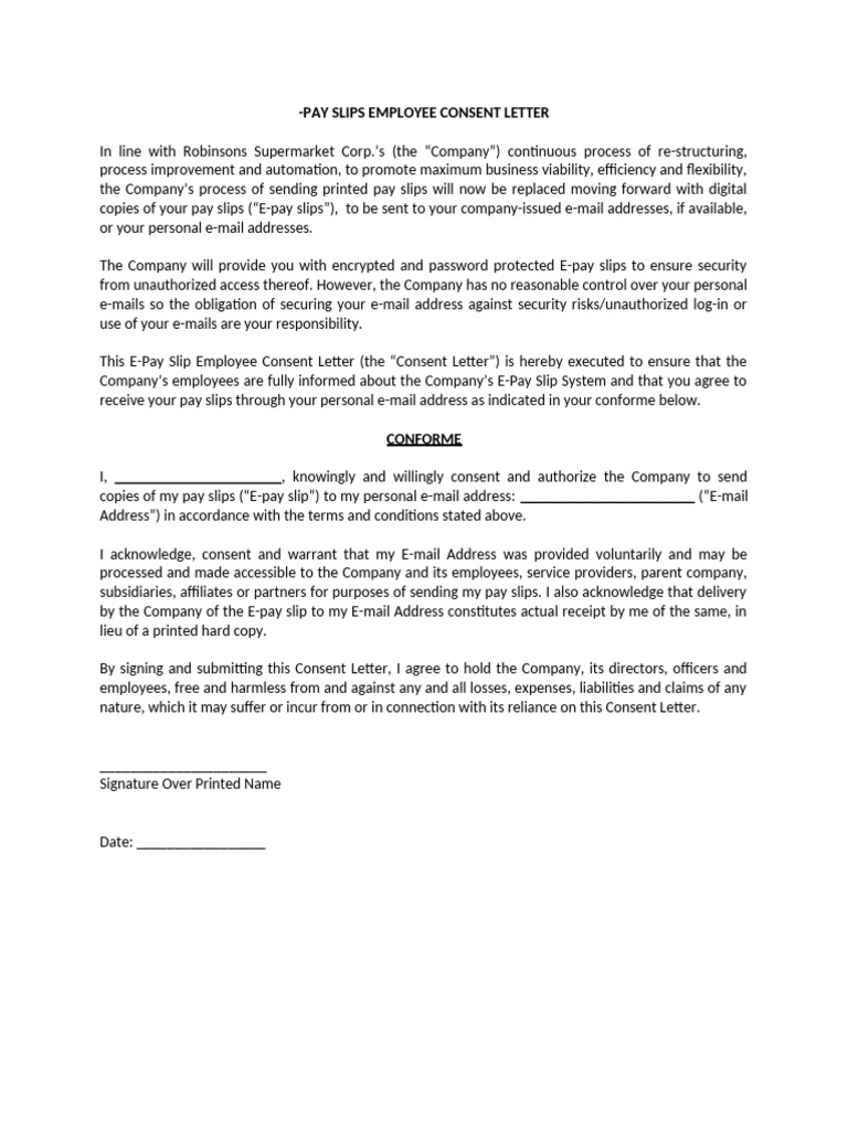 E Pay Slip Employee Consent Letter - De3d511f E057 40f6 8071 93e017d46ac9 | PDF
