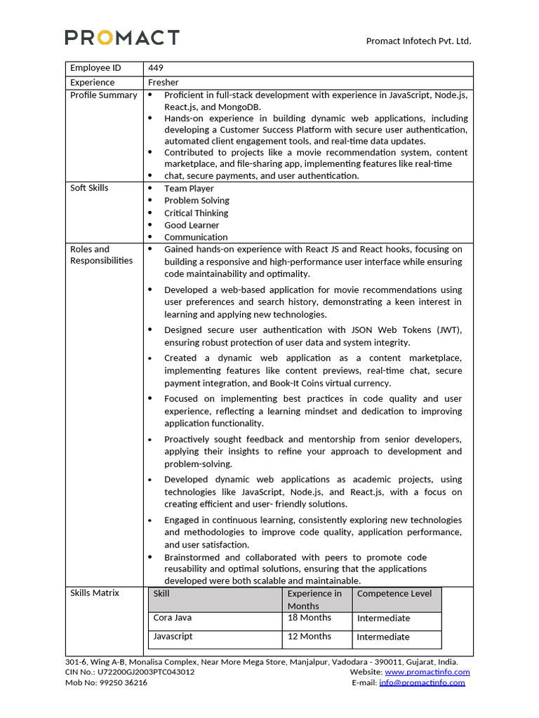 445 - Prajjwal Tiwari - Resume Format - Promact | PDF | Web Application ...