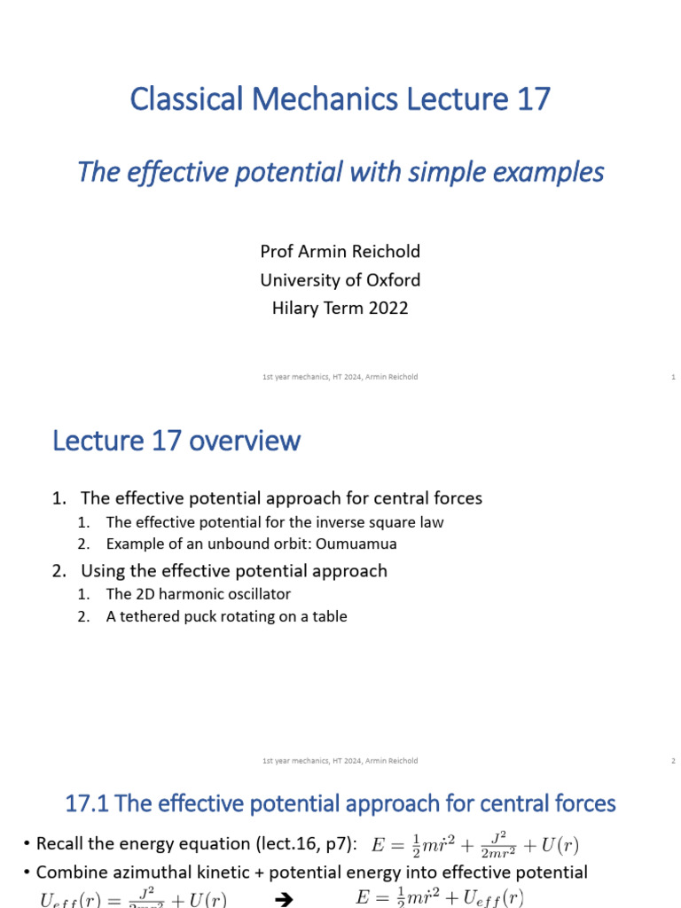 CP1 Lecture17 HT2024 Reichold v2 | PDF | Apsis | Orbit