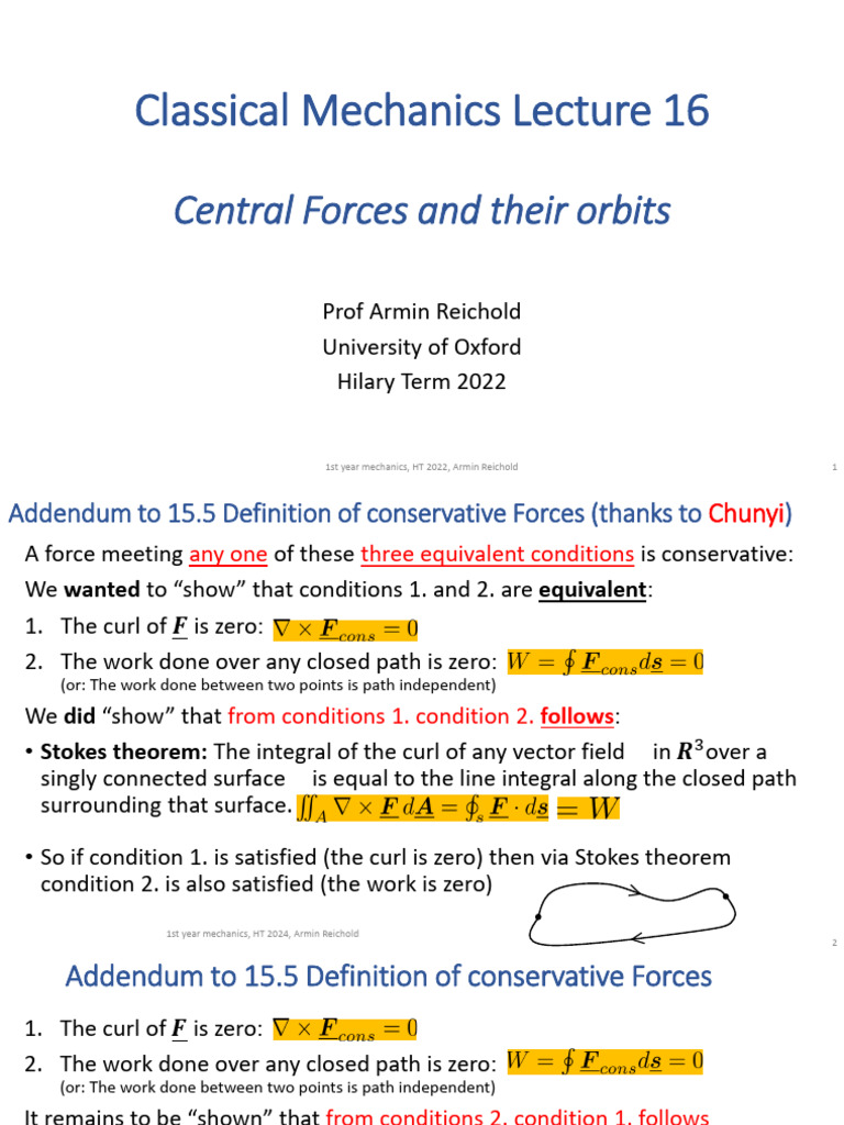CP1 Lecture16 HT2023 Reichold v2 | PDF | Force | Orbit
