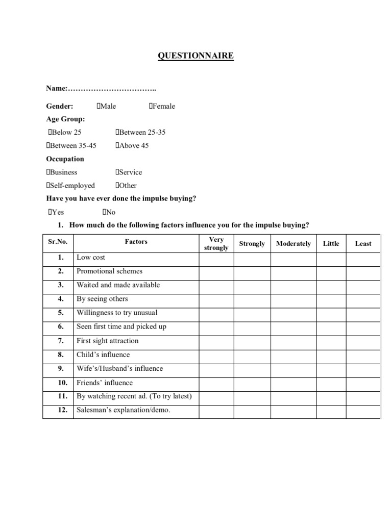 Impulse Buying Questionnaire | PDF