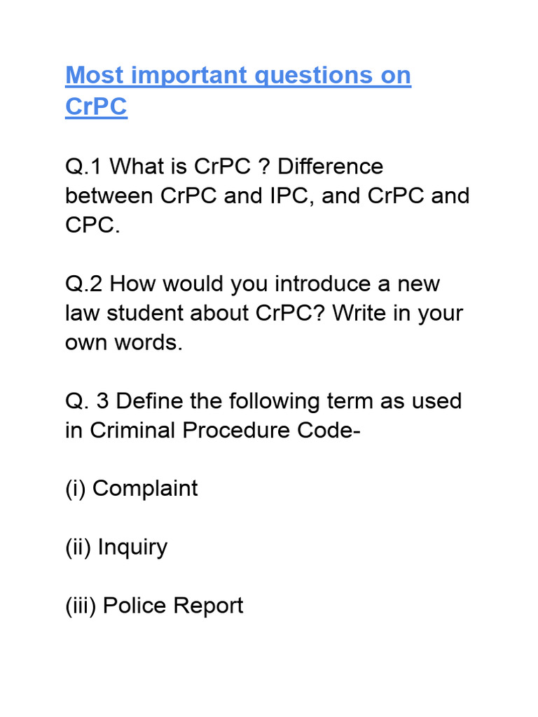 Most Important Questions on CrPC_250306_222349 | PDF | Criminal ...