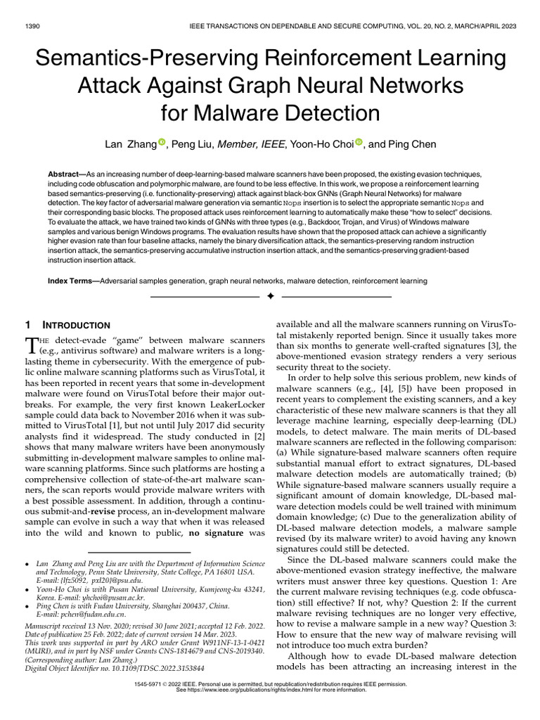 Semantics-Preserving Reinforcement Learning Attack Against Graph Neural Networks For Malware ...