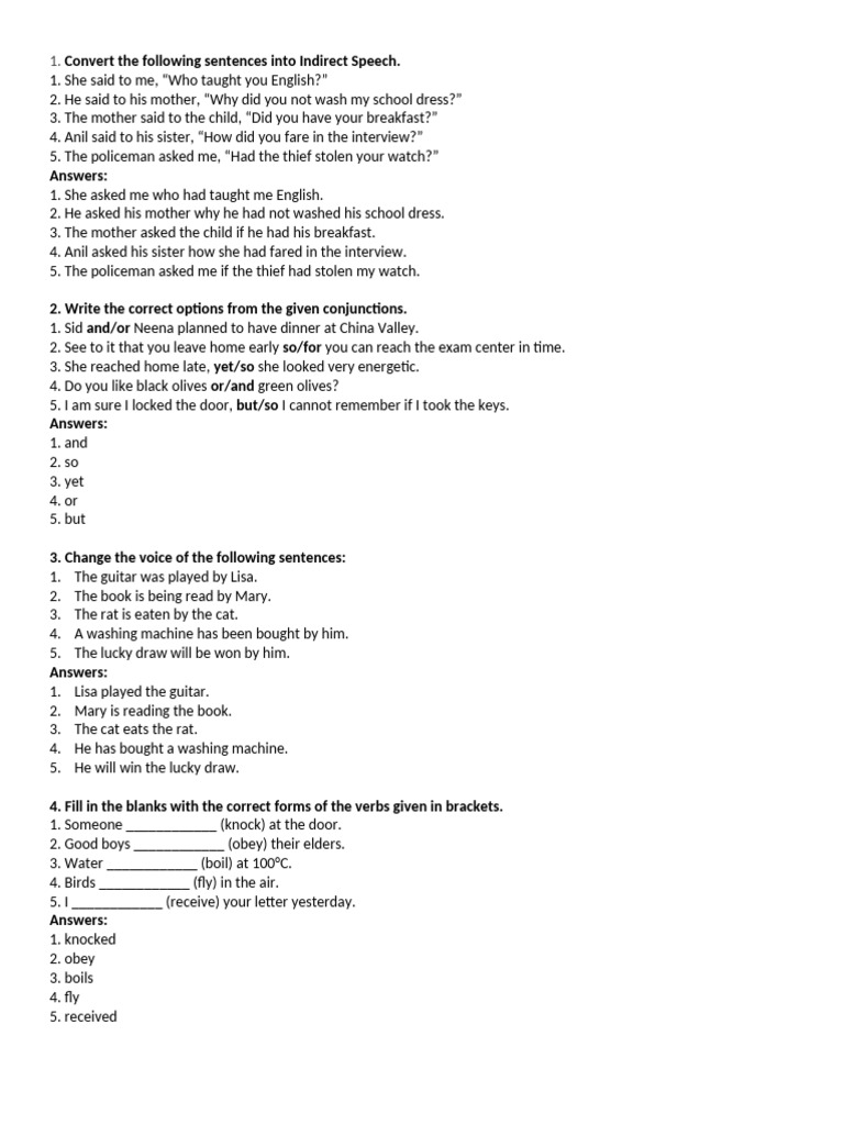 Answer Key Revision Combined | PDF | Syntax | Grammar