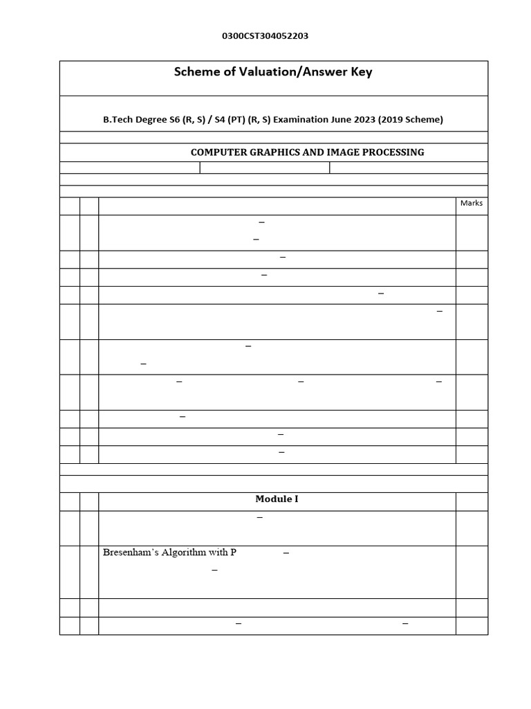 3.2 CST304-CGIP - KEY JUNE 2023 (2019 Scheme) | PDF | 2 D Computer Graphics | Imaging