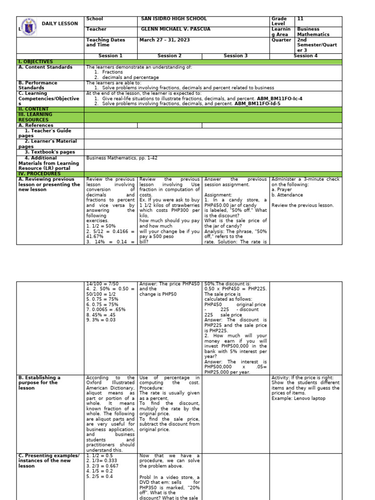DLL BM 3 27 - 31 2023 2nd Sem | PDF | Interest | Prices