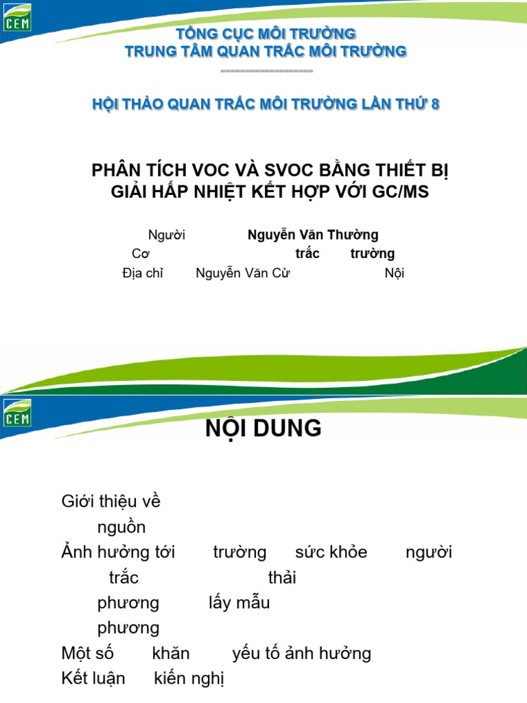 Phân Tích Voc Và Svoc Bằng Thiết Bị Giải Hấp Nhiệt Kết Hợp Với Gc/Ms | PDF