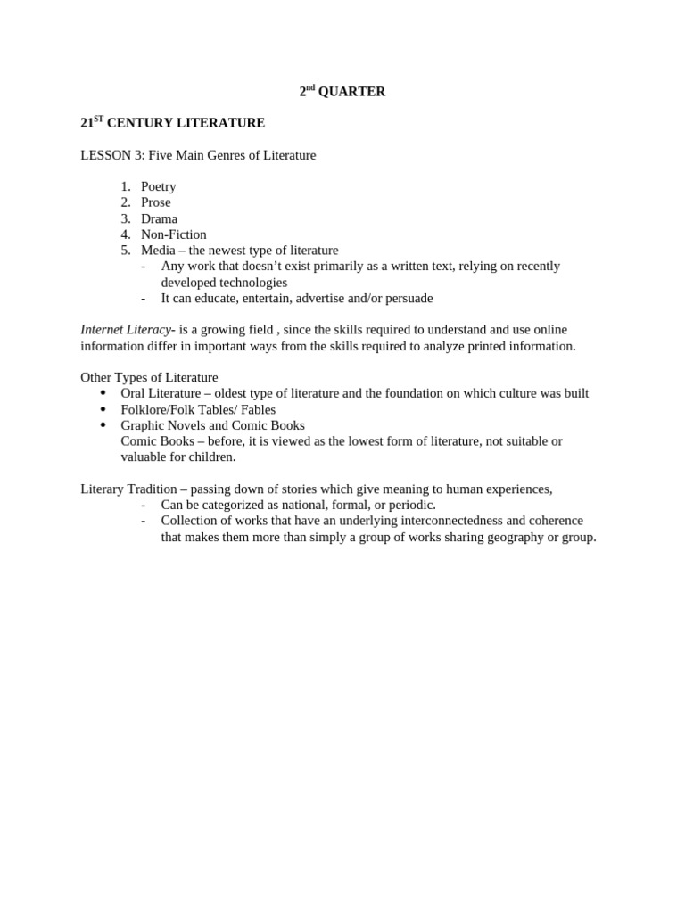 Five Main Genres of Literature | PDF