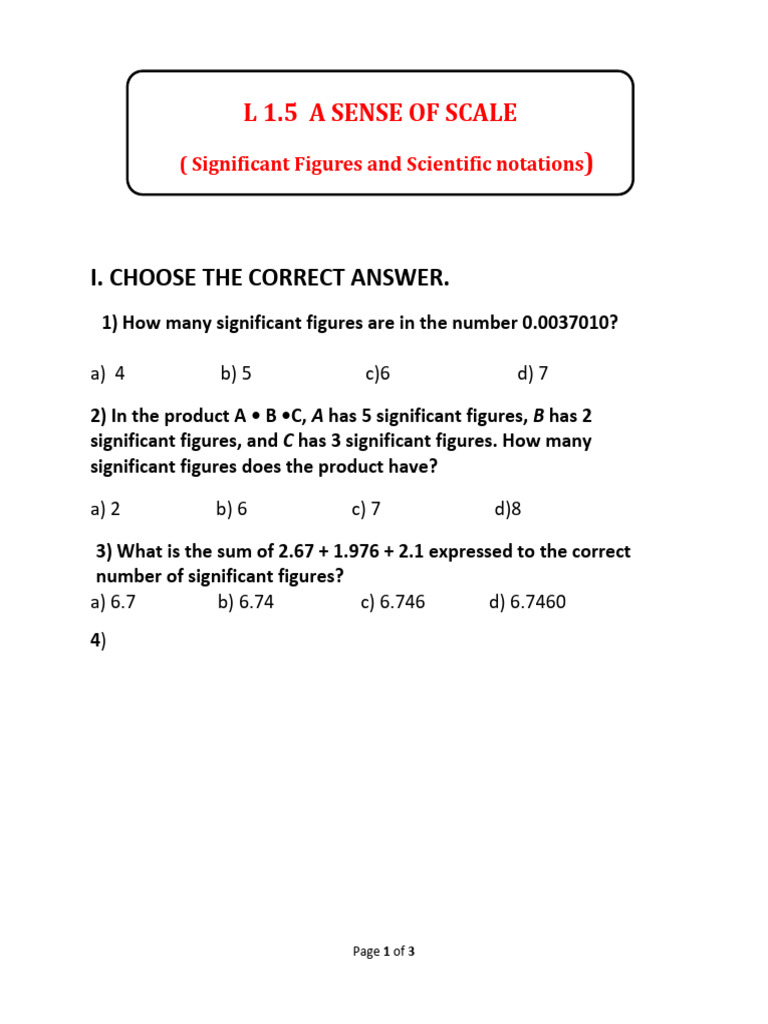 Significant Figures and Scientific Notation Quiz | PDF | Numbers ...