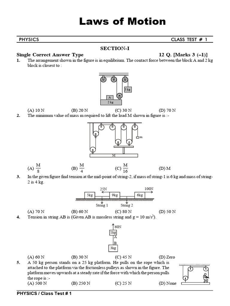Laws of Motion Advanced Practice Assignment - 1 | PDF | Tension ...