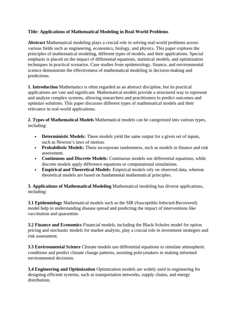 Research Paper | PDF | Mathematical Model | Mathematics