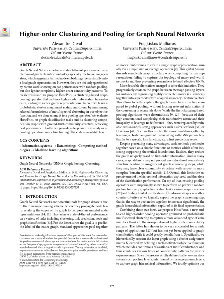 Higher-Order Clustering and Pooling For Graph Neural Networks | PDF ...