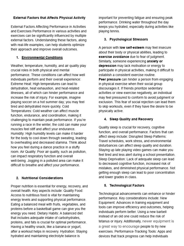 PATHFIT External Factors | PDF | Sleep | Diet (Nutrition)