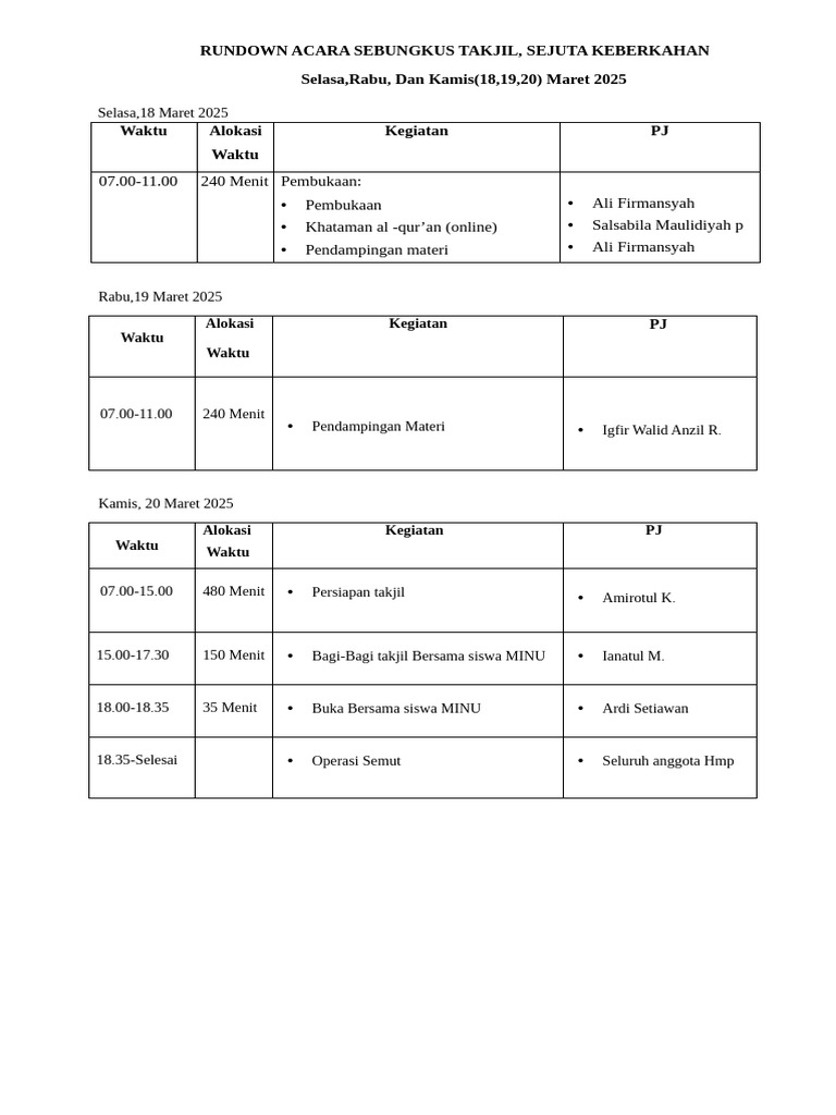 RUNDOWN Sharing Session 90 Menit Jaga Bahasa Thailand | PDF