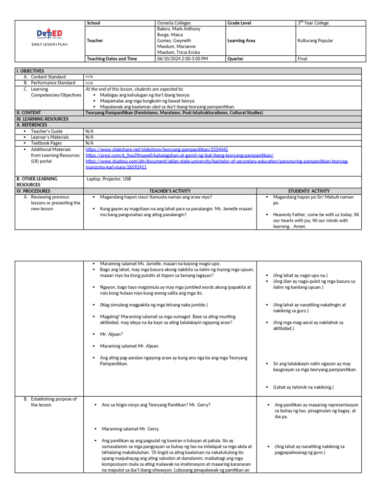 Lesson Plan - SIR GABATA | PDF