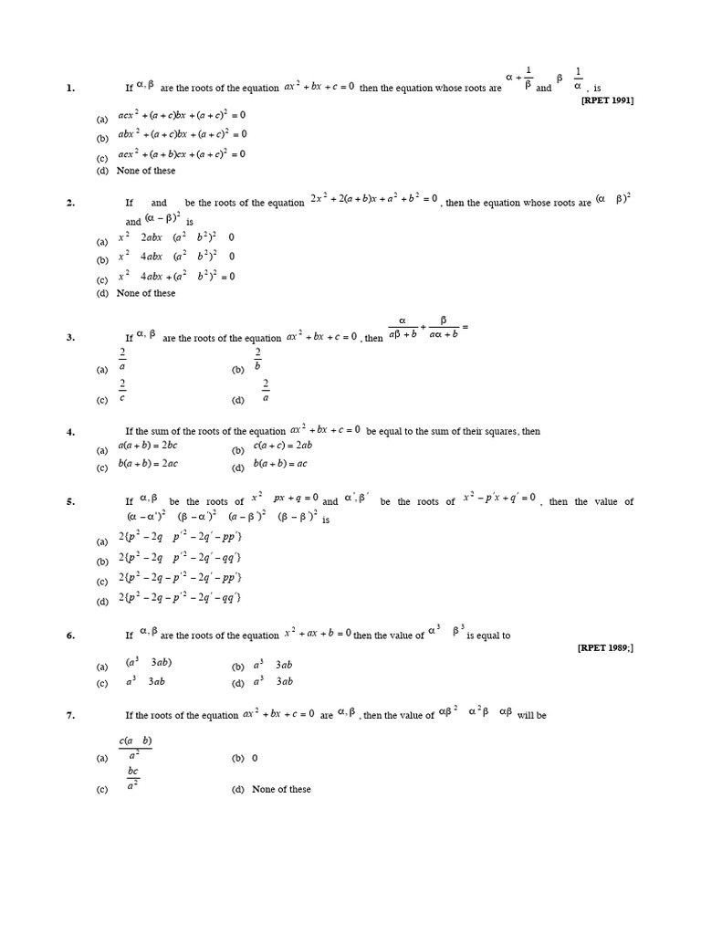 DPP3 (Symmetric Function of Roots) | PDF | Equations | Mathematics