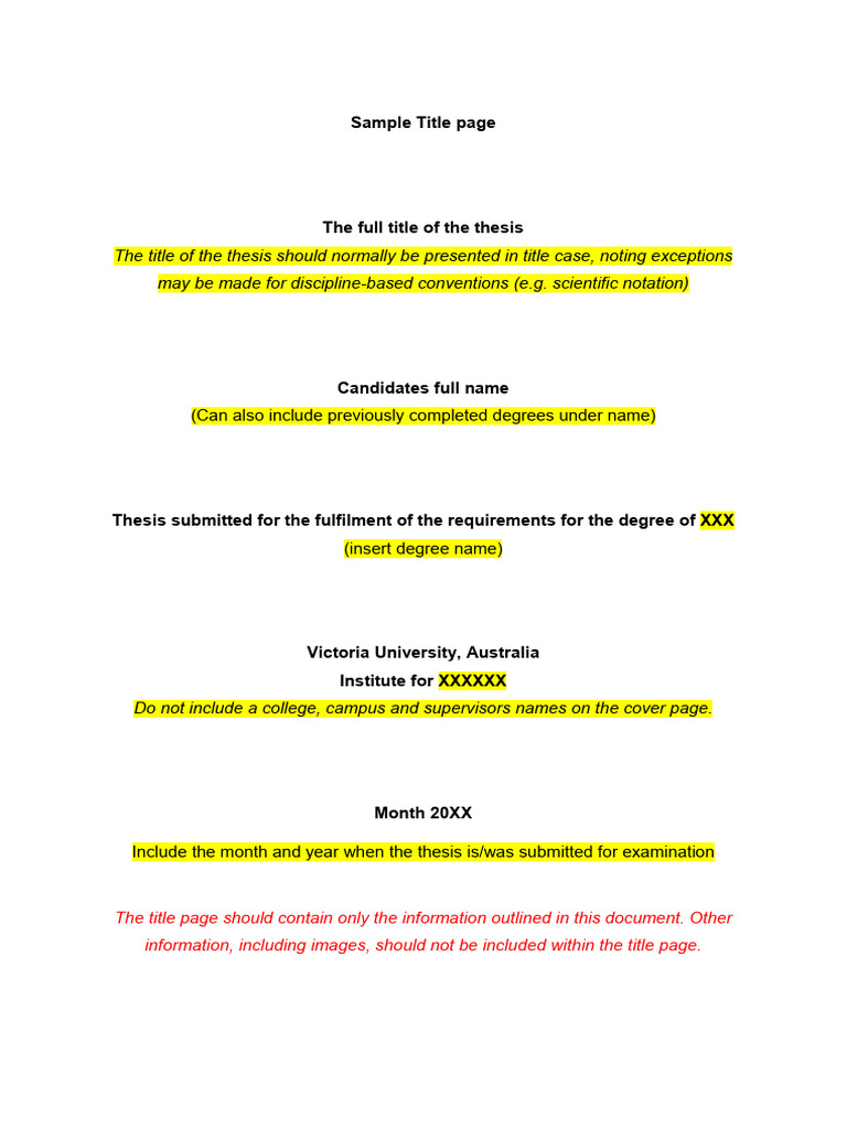 Thesis Title Page Guidelines | PDF | Thesis | Publishing